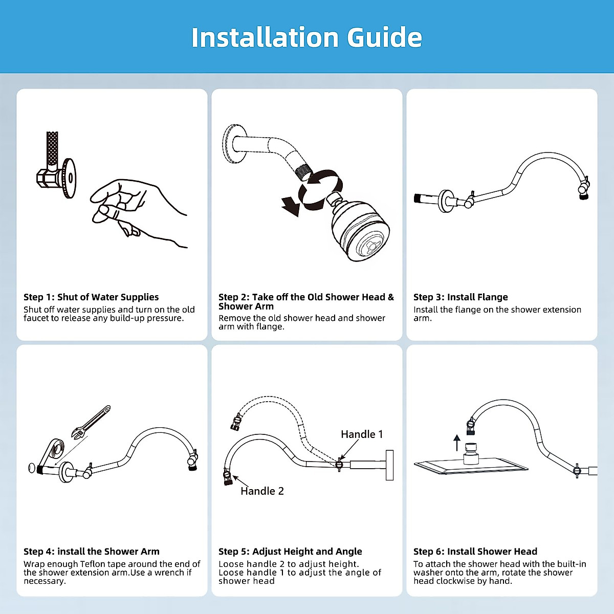 Hibbent All Metal Upgraded 18'' Shower Head Extension Arm, Shower Arm with Flange, Solid Brass Flexible Height & Angle Adjustable Shower Arm Extender with Lock Joint, Universal Connection, Chrome