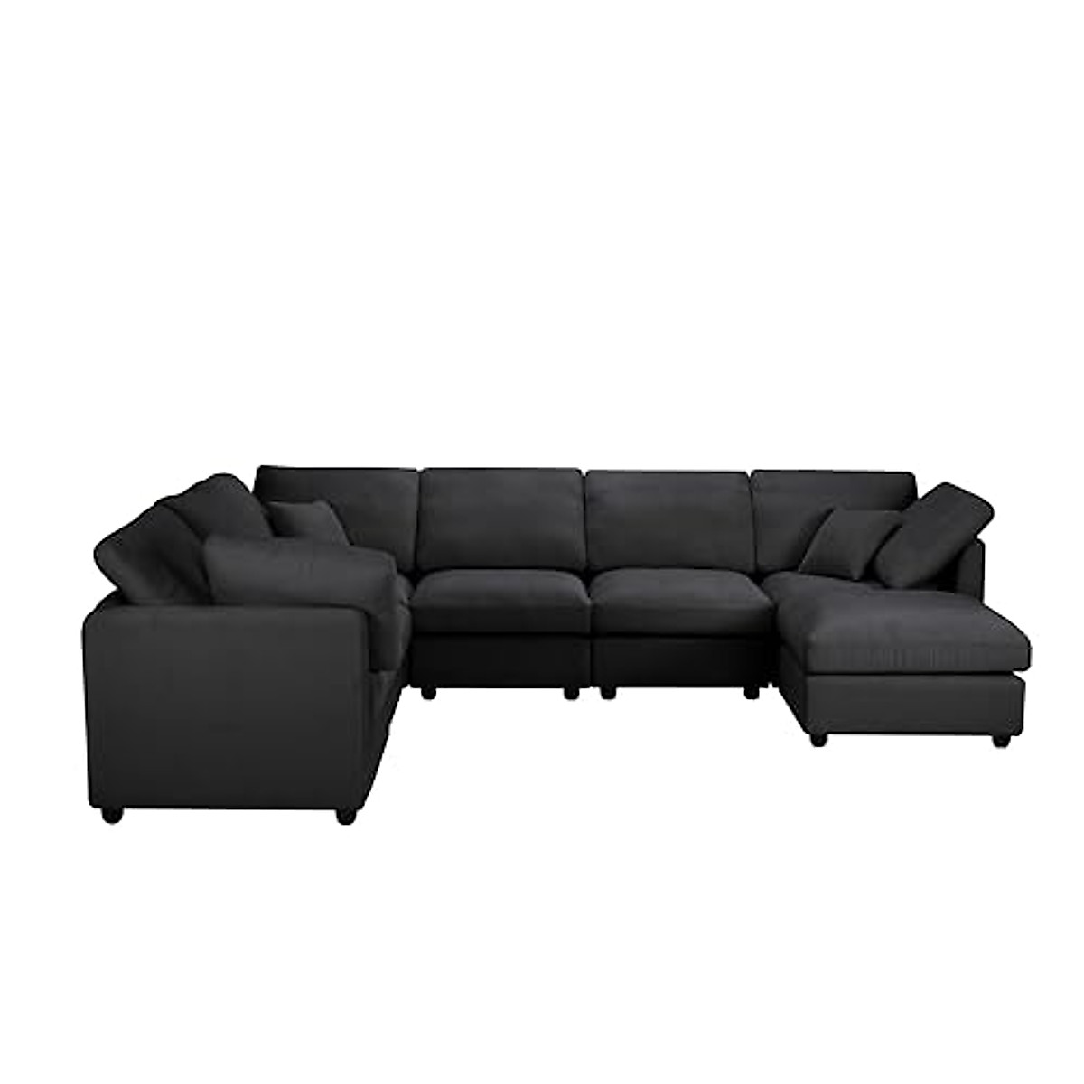 FANYE Oversized 7 Seater Modular Cushions Sectional Sofa Couch with Movable Ottoman,U-Shaped Corner Deep Seat Sectional&Couch Convertible Spacious Sleeper Sofabed for Home Apartment Living Room Sets