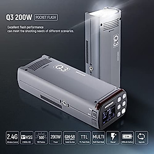 NEEWER Q3 200Ws 2.4G TTL Flash (2nd Version), 1/8000 HSS GN58 Strobe Light Portable Photography Monolight with Softbox Diffuser/3200mAh Lithium Battery/500 Full Power Pops/Recycle in 0.01-1.8s