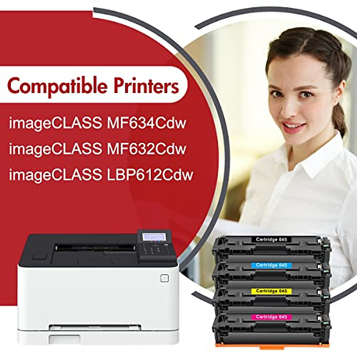 045 045H CRG-045 4-Color Toner Cartridge Set Replacement for Canon 045 045H Toner Cartridge for Canon Color imageCLASS MF634Cdw, MF632Cdw, LBP612Cdw Laser Printers ( 4-Pack)