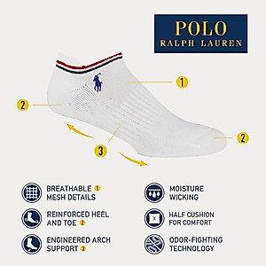 POLO RALPH LAUREN Mens Classic Sport Repreve Socks 6 Pair Pack - Arch Support and Comfort Cushioning Solid Bright Low Cut, Multi-colored, 6-12.5 US