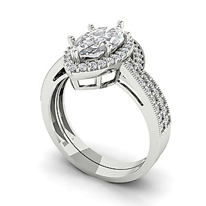 Clara Pucci 2.48ct Marquise Cut Genuine Zircon 14k White Gold Halo Solitaire W/Accents Wedding Bridal Engagement Set Ring Size 3.5