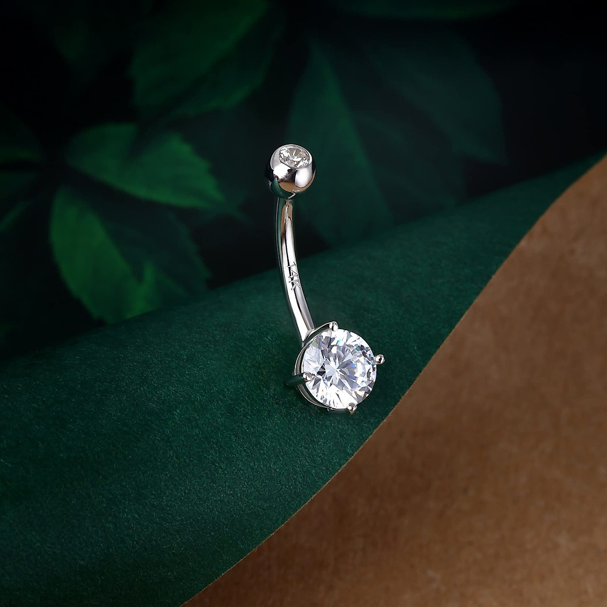 COCHARM 14K White Gold Belly Button Rings for Women Clear CZ White Gold Belly Navel Piercing Jewelry Hypoallergenic Belly Rings