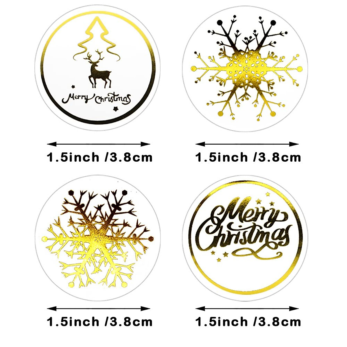 Gold Merry Christmas Stickers Roll Clear Round Christmas Stickers Labels 500 PCS Envelope Seal Stickers 1.5 Inches