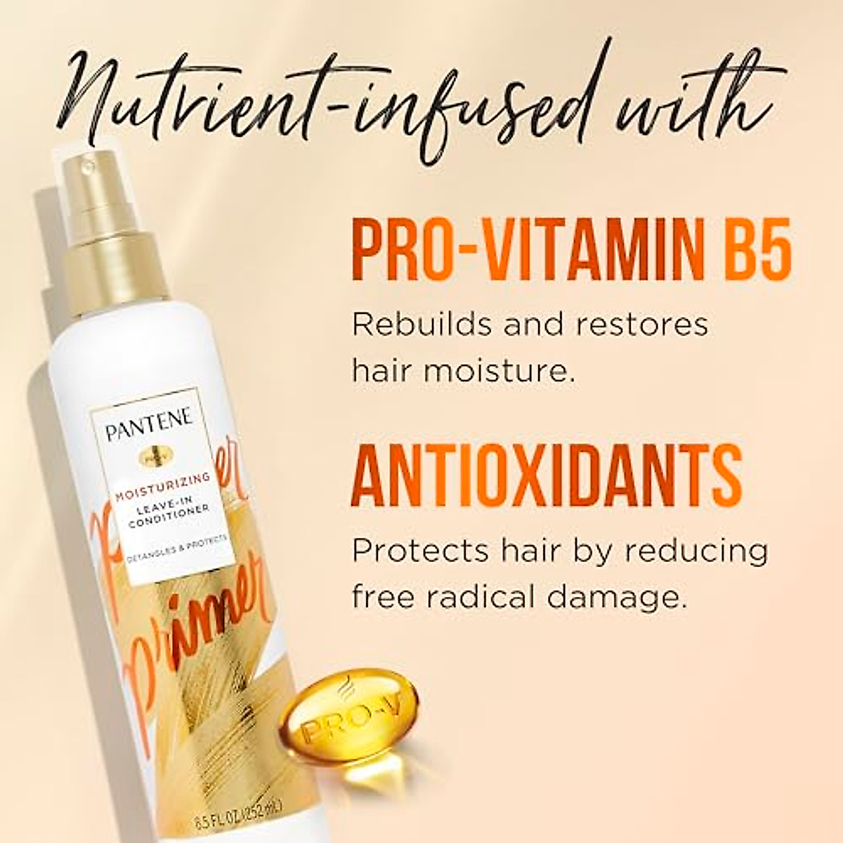 Pantene Conditioning Detangler Spray, Pro-V Repair & Protect, Nutrient Boost for Damaged Hair, Antioxidant Enriched, Leave-In Conditioner, Smooth & Shine, Sulfate-Free, 8.5 Fl Oz, 3 Pack