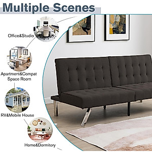 Anwick Convertible Sofa Bed Adjustable Couch Sleeper - Loveseat Futon Bed with Breathable Chenille, Metal Legs, and Adjustable Lounge - Perfect for Compact Living Space (Black)