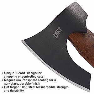 CRKT Freyr Axe: Outdoor Axe, Forged Carbon Steel Blade, and Hickory Wooden Handle 2746 & CRKT Freyr Axe Sheath: Full Grained Leather, Multiple Snaps, Belt Loops, for Use with CRKT 2746 D2746