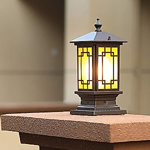 SZHANG Chinese Style Outdoor Waterproof IP65 Courtyard Lighting Fixtures Terrace Lights Gate Pillar Lights Creativity Fences Home Landscape Garden Outdoor Villa Pillar Lights Mains Wiring Type