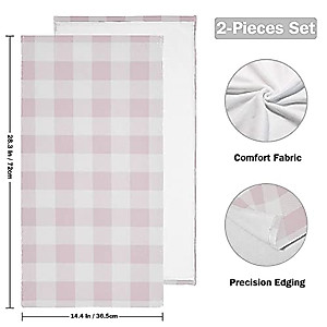 xigua Light Pink Plaid Hand Towels for Bathroom Set of 2, Soft Absorbent Cotton Face Washcloths for Kitchen Hotel Gym Swim Camp Beach Spa, 14 x 28 in