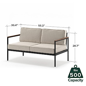 ZINUS Savannah Aluminum and Bamboo Outdoor Armchairs with Cushions - Set of 2, Premium Patio Chairs, Weather Resistant and Rust Proof, Easy Assembly