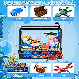 Tenhorses Fish Tank Building Block Set, Lighting Aquarium Sets Including Marine Life, a Submarine and a Treasure Chest, Building Block Toy for 6+, Gift for Sea Lovers.