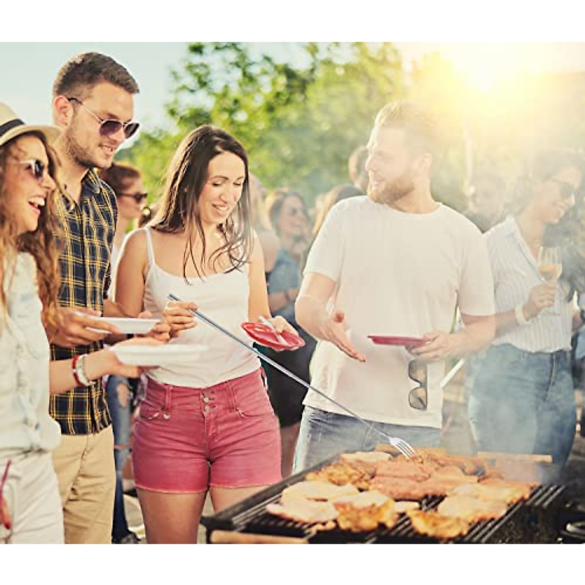 Funny Gag Gift Long Handle Extendable Fork & Spoon Set, Stocking Stuffer, Telescopic Extendable Dinner BBQ Stainless Steel Flatware Cutlery Meat Grill Barbeque, Novelty Grilling Parties - Extends 25"!