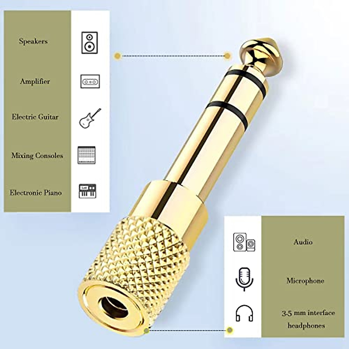 JOMLEY 1/4 to 3.5mm Adapter, 1/8"(3.5mm) Female to 1/4"(6.35mm) Male Adapter, Quarter inch to 1/8 inch Stereo Headphone Adapter, Amp Adapter - 2 Pack