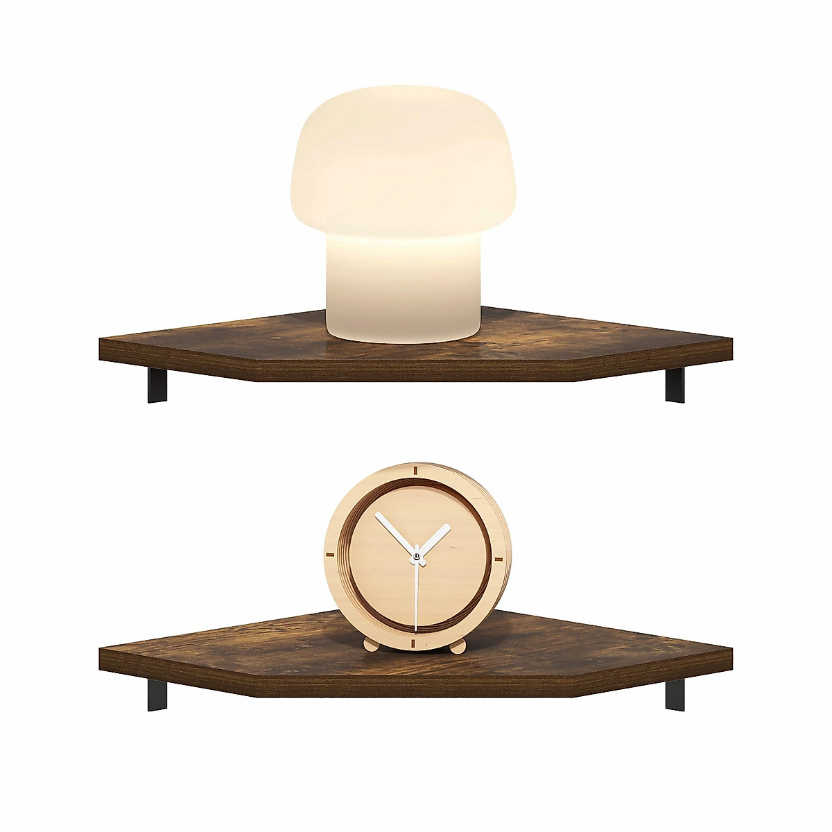 Furinno Rossi Hexagon Corner Floating Shelves, Wall Mount Display Shelf, Amber Pine, Set of 2