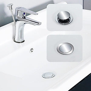 Bathroom Sink Drain with Overflow, Solid Brass Push and Seal Pop Up Drain Stopper Lift Rod, Bathroom Lavatory Vanity Vessel Sink Drain Compatible with Moen, American Standard, Universal Drain Hole