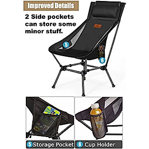 AnYoker Camping Chair, 2 Way Compact Backpacking Chair, Portable Folding Chair, Beach Chair with Side Pocket and headrest, Lightweight Hiking Chair 0166 (Tan)