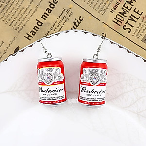 3D Simulation Beer Bottle Earrings Cute Beer Bottle Drop Dangle Earrings Beer Mug Can Earrings Creative Party Jewelry for Women-Red