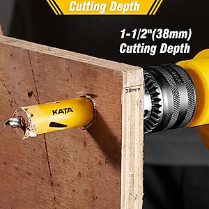 KATA Bi-Metal Hole Saw Kit, 7-Piece Metal Hole Saw Set with 1-1/4" to 2-1/8"(32-38-44-54mm) Hole Drill Cutter with Mandrels, Drill Bit, Hex Key for Metal, Wood, PVC, Plastic