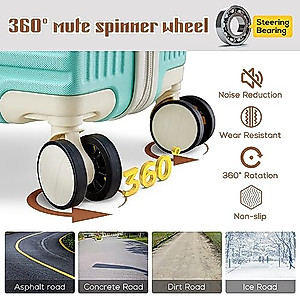 imiomo Carry On Luggage 20 Inch airline approved Hardside 3PCS Set Lightweight Rolling Travel Luggagewith TSA Lock， Suitcase with Spinner Wheels (GREEN+beige, Carry-On 20-Inch)