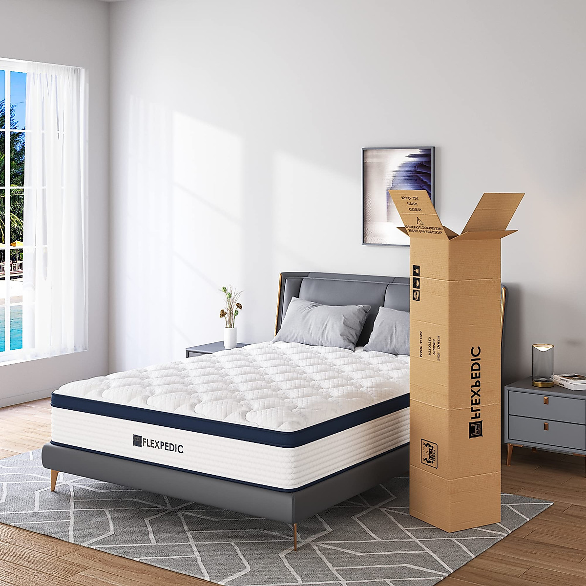 FLEXPEDIC Deep Sleep Twin Mattress 10 Inch in a Box, Cloud Euro Top Soft Hybrid Mattress Made in USA, Memory Foam Pocket Innerspring Mattresses, CertiPUR-US Certified