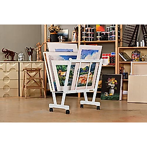 Creative Mark Firenze Wood Large Print Rack with Castors - Perfect for Display of Canvas, Art, Prints, Panels, Posters, Art Gallery Shows, Storage Rack - White
