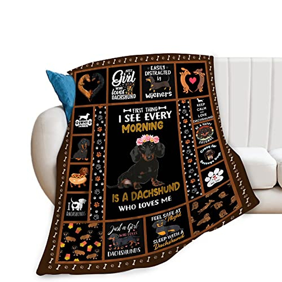 Dachshund Blanket Dachshund Dog Throw Blanket Super Soft Flannel Cozy Cute Cartoon Pet Blankets Warm Lightweight Plush Fleece Blankets for Sofa Couch Bed Gift for Kids Adults 50"x40"