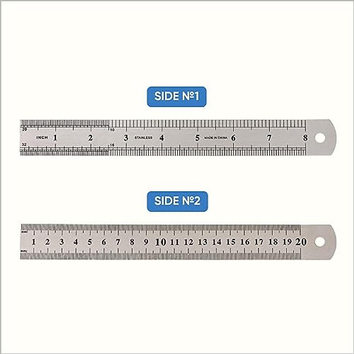 Stainless Steel Metric and Imperial Ruler - 8 Inches (20 cm) - Metal Flexible Ruler - Centimeters & Inch Metal Ruler Steel