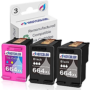 HOTCOLOR 664XL Ink Cartridge Replacement for hp 664xl Ink cartridges Black and Color for DeskJet Ink Advantage 3635 2135 2675 3775 Printer(2 Black/1 Color, 3Pack)