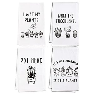 Vastsea Plant Gifts for Plant Lovers-I Wet My Plants Funny Kitchen Dish Towels,Plant Stuff,Unique Gifts for Women,Cactus Succulent Gifts,Housewarming Gifts for Gardeners,Crazy Plant Lady,Set of 4