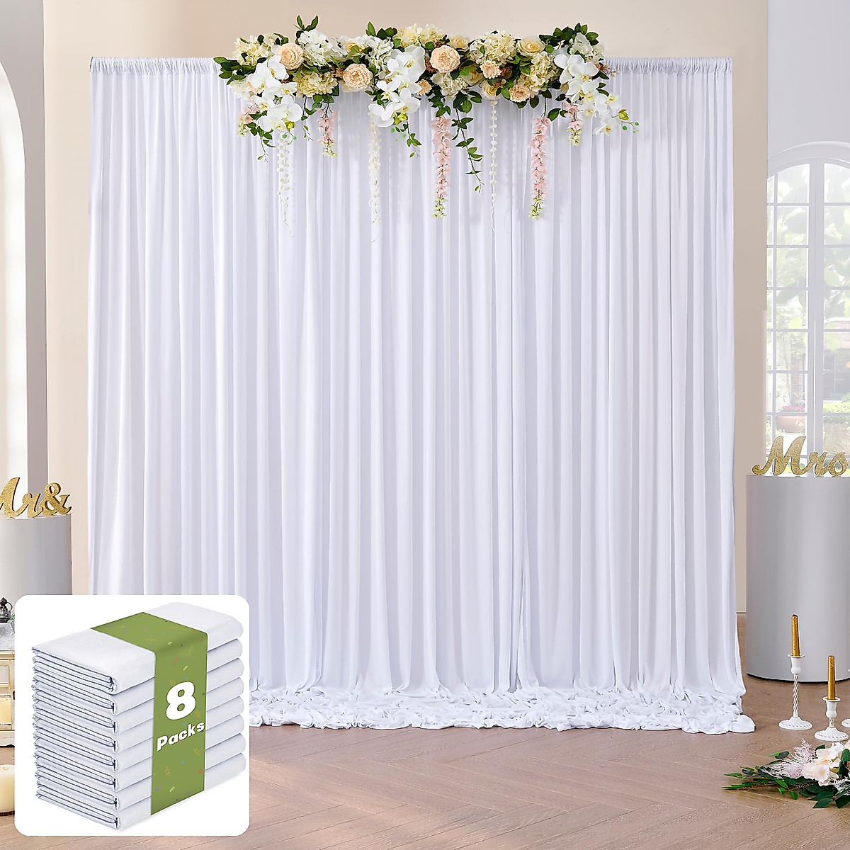 40 ft x 10 ft Wrinkle Free White Backdrop Curtain Panels, Polyester Photography Backdrop Drapes, Wedding Party Home Decoration Supplies