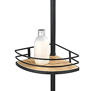 WENKO Dolcedo Corner Bamboo and Stainless Steel Telescopic Bathroom Shower Shelf Height Adjustable with 4 Shelves, Black/Natural, 31 x 65-275 x 23 cm