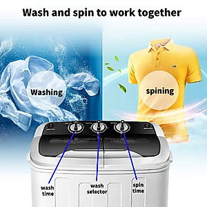 Clothes Washing Machines,SAFEPLUS Compact Mini Twin Tub Versatile Washer Machine with 8 lbs Washing &5 lbs Spin Dryer Load Cappacity Gravity Drain Pump and Drain Hose for Apartment Black