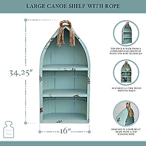 Contemporary Home Living 34.25" Teal Blue Handcrafted Canoe Shelf with Rope