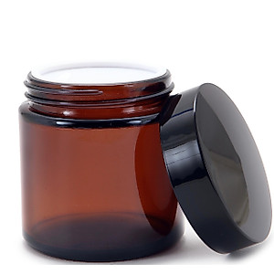 Vivaplex, 12, Amber, 4 oz, Round Glass Jars, with Inner Liners and black Lids