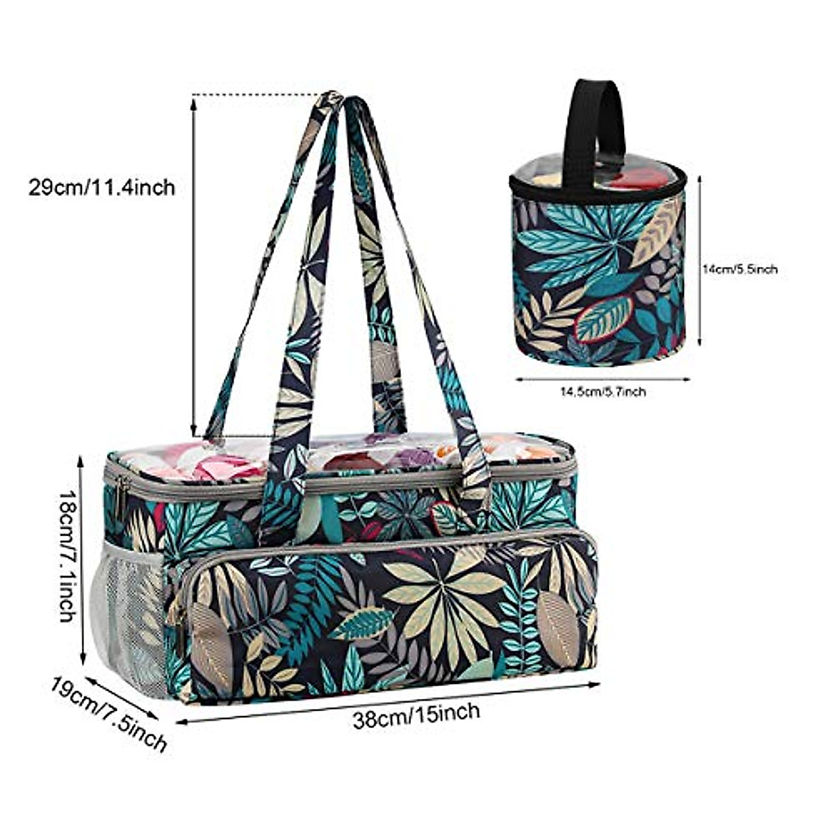 Yarn Storage Tote with Mini Yarn Drum, Knitting Bag Organizer Crochet Tote Bag for Yarn Storage,Dust-Proof Transparent Top,3 Large Grommets for Tangle Free,Sewing and Knitting Supplies