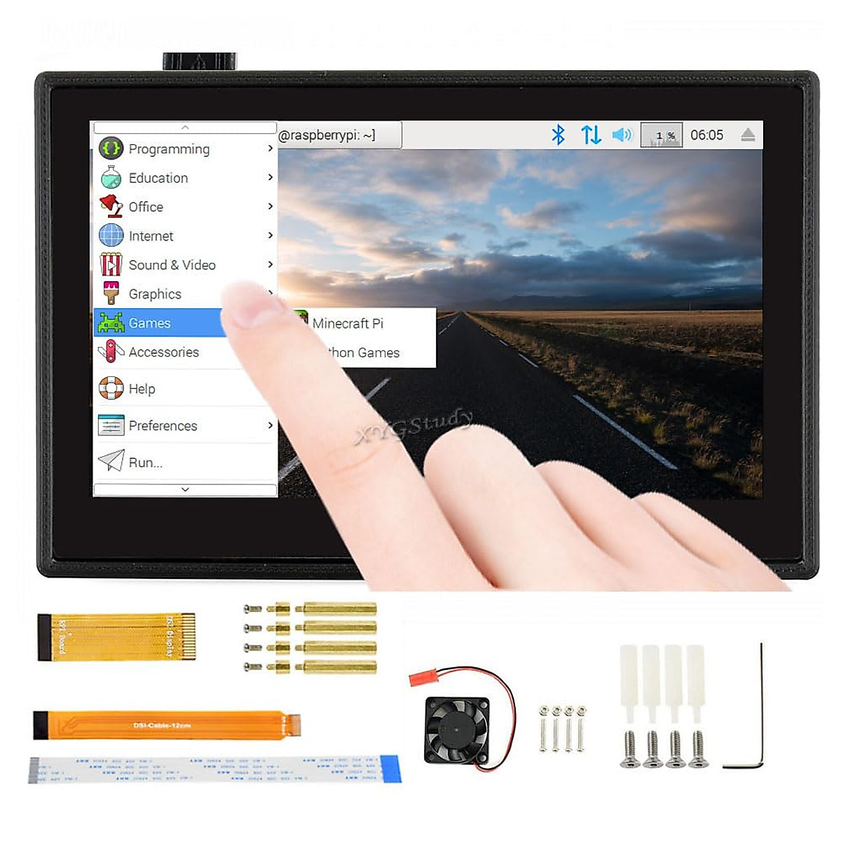 XYGStudy 4.3inch for Raspberry Pi IPS LCD Capacitive Touch Display Screen 800×480 IPS Wide Angle MIPI DSI Interface Monitor for Raspberry Pi 4 Model B with 3D Protection Cover Case and Cooling Fan