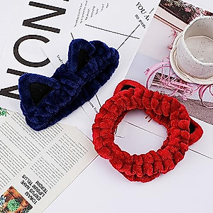Hofar Cat Face Wash Headband Hairband with Cat Ears Coral Fleece Cartoon Cute Creative Hair Accessories