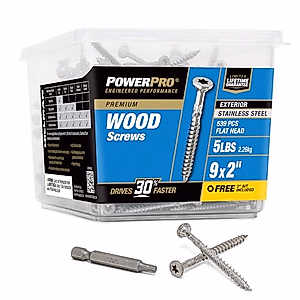 Power Pro Premium 305 Stainless Steel Wood Screws (#9 x 2") - 5lb Box