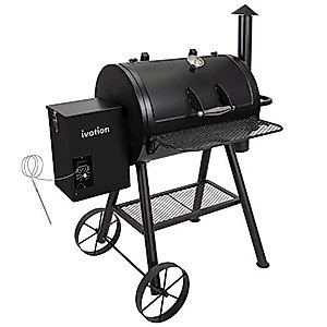 Ivation Automatic Wood Pellet Smoker & Grill | All-in-1 Electric Offset BBQ Smoker w/Digital LCD Precise Temperature Control, Built in Meat Probe, Flame Tamer, Utensil Rack & Grease Bucket