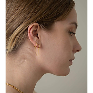 Unique Corn Chain Hoop Earrings, 14K Gold Plated Double Piercing Earrings Dainty Small Huggie Hoop Minimalist Chain Cuff Earrings for Women Jewelry Gift