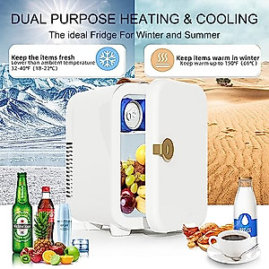 WOISSKEY Mini Fridge For Bedroom, 8 Liter AC/DC Portable Compact Refrigerators Thermoelectric Cooler and Warmer For Skincare, Beverage, Food, Cosmetics, Home, Office and Car, Beige