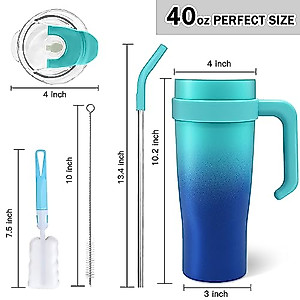 YUTGSMPO 40oz Tumbler with Handle and Straw Lid, Double Walled Stainless Steel Vacuum Insulated Tumblers Water Bottle, Travel Mug Iced Coffee Cup, Cupholder Friendly, Airtight Leak-Proof (Ocean Blue)