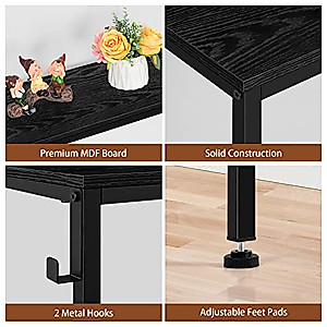 Black Console Table with Outlet Narrow Long Entryway Table Skinny Couch Table Behind Sofa Table with Charging Station and Hooks Modern Hallway Table for Living Room Foyer Corridor