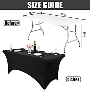 Yastouay 8ft Stretch Table Cloth Spandex Table Cover Tight Fitted for 8ft Rectangular Tables Black Washable Tablecloths for Party, Wedding, Banquet, Outdoor (Black, 8 Ft)