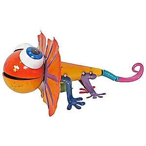 Continental Art Center CAC143222A -Enameled Frill Necked Lizard Statue -Orange