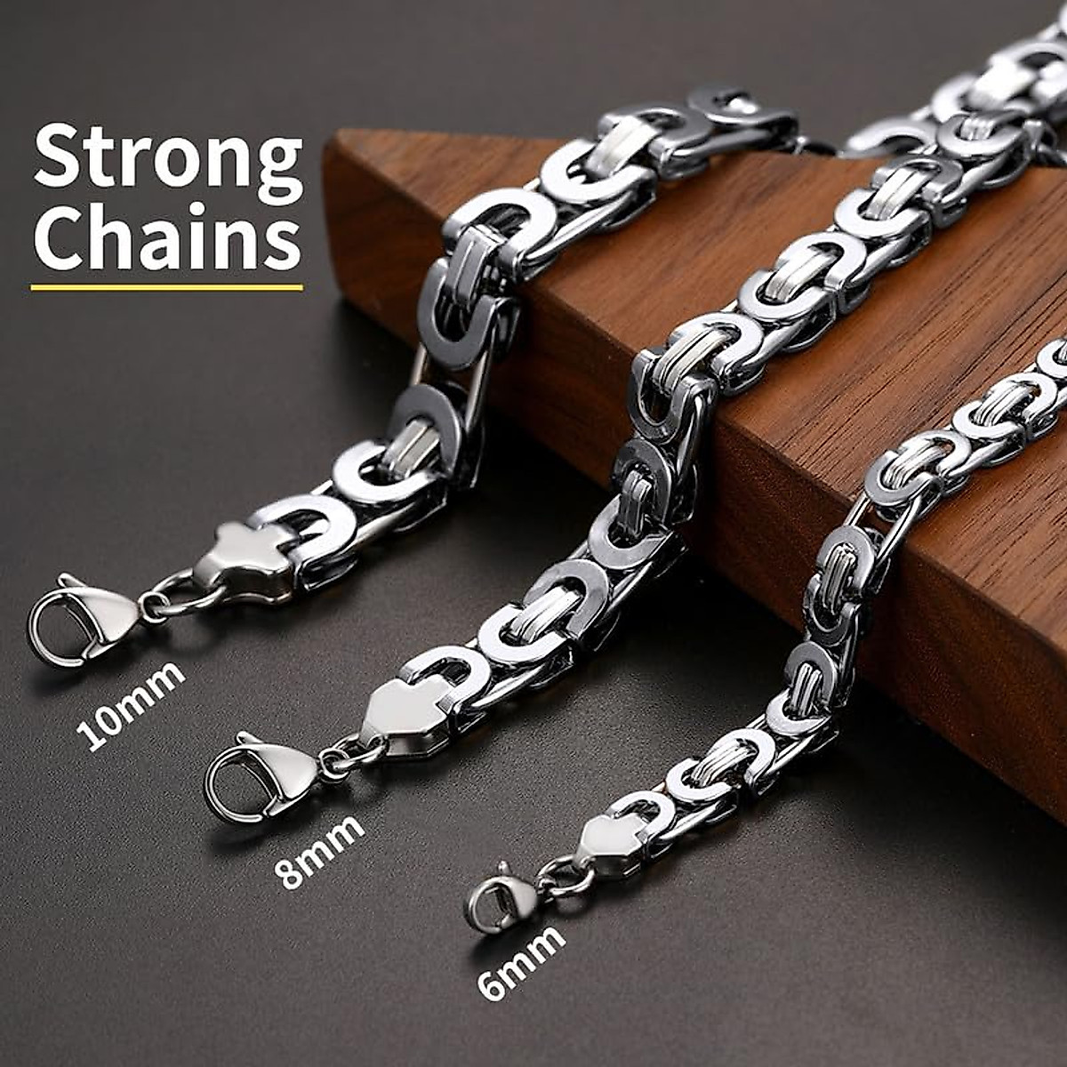 Flat Byzantine Necklace 10mm 28inch Long Stainless Steel Mens Metal Heavy Byzantine Link Chain Male
