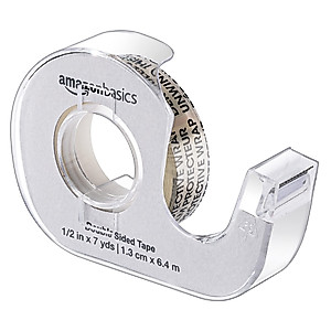 Amazon Basics Double Sided Tape with Dispenser, Narrow Width, 1/2 x 252 inches, 3-Pack
