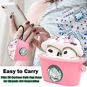 Cute Airpods 3rd Generation Case, 3D Cartoon Pink Drink Cup Cover for Airpod 3 Case, 7in1 Accessories Kawaii Pendant with Anti-Lost Keychain Airpod 3rd Generation Case for Girl Women -SUIHUOJI