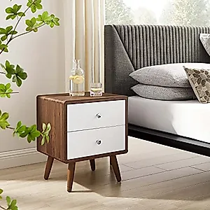 Modway Transmit Mid-Century Modern Wood Walnut White, 2-Drawer Nightstand