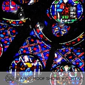 KXO Window Glass Stained Shower Curtain Waterproof Washable Bath Curtains Polyester Bathroom Curtain Set with Hooks 72"x72"